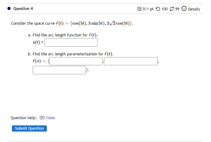 Solved the space curve r(t)= cos(5t),3sin(5t),22cos(5t) a. | Chegg.com