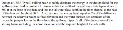 Design a USBR Type II stilling basin to safely | Chegg.com