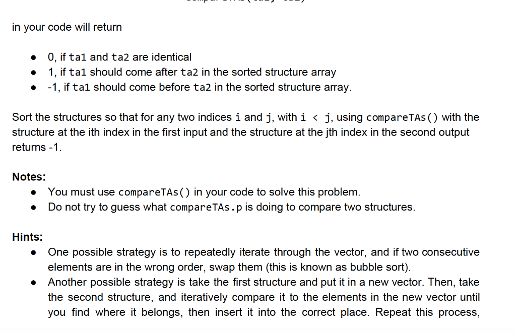 Solved Function Name Ta Sort Inputs 1 Struct Nx1 0404