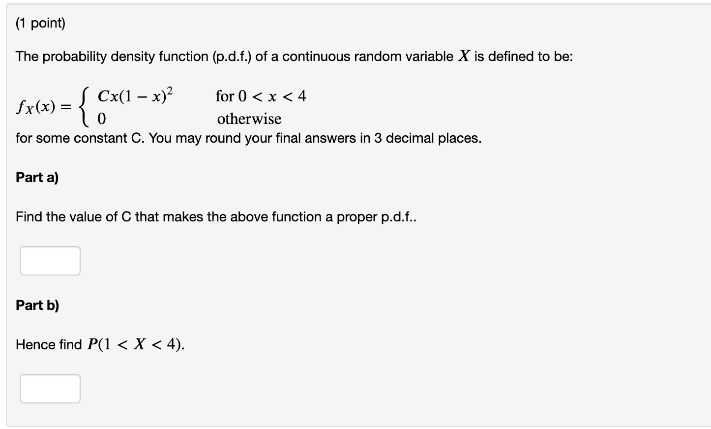 Solved (1 point) The probability density function (p.d.f.) | Chegg.com