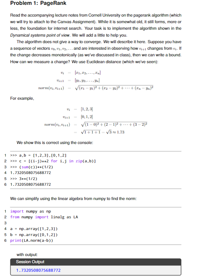 Solved Problem 1: PageRank Read the accompanying lecture | Chegg.com