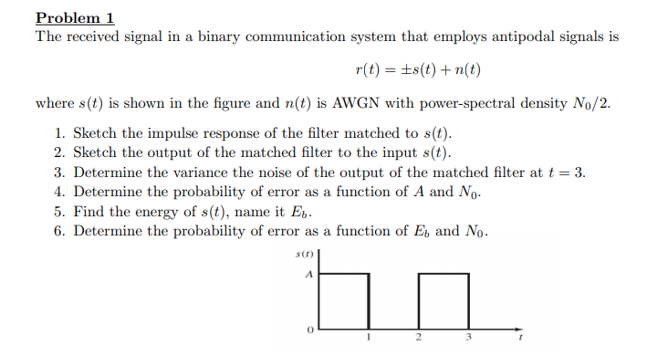 Solved Problem 1 The received signal in a binary | Chegg.com