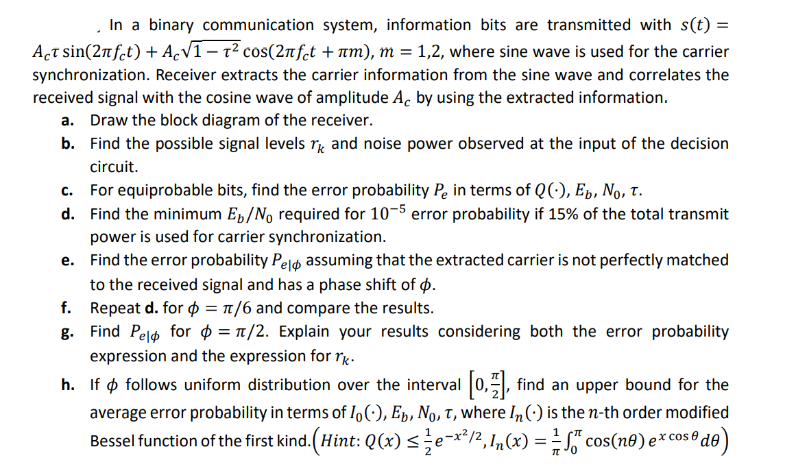 Solved In A Binary Communication System Information Bits 1938