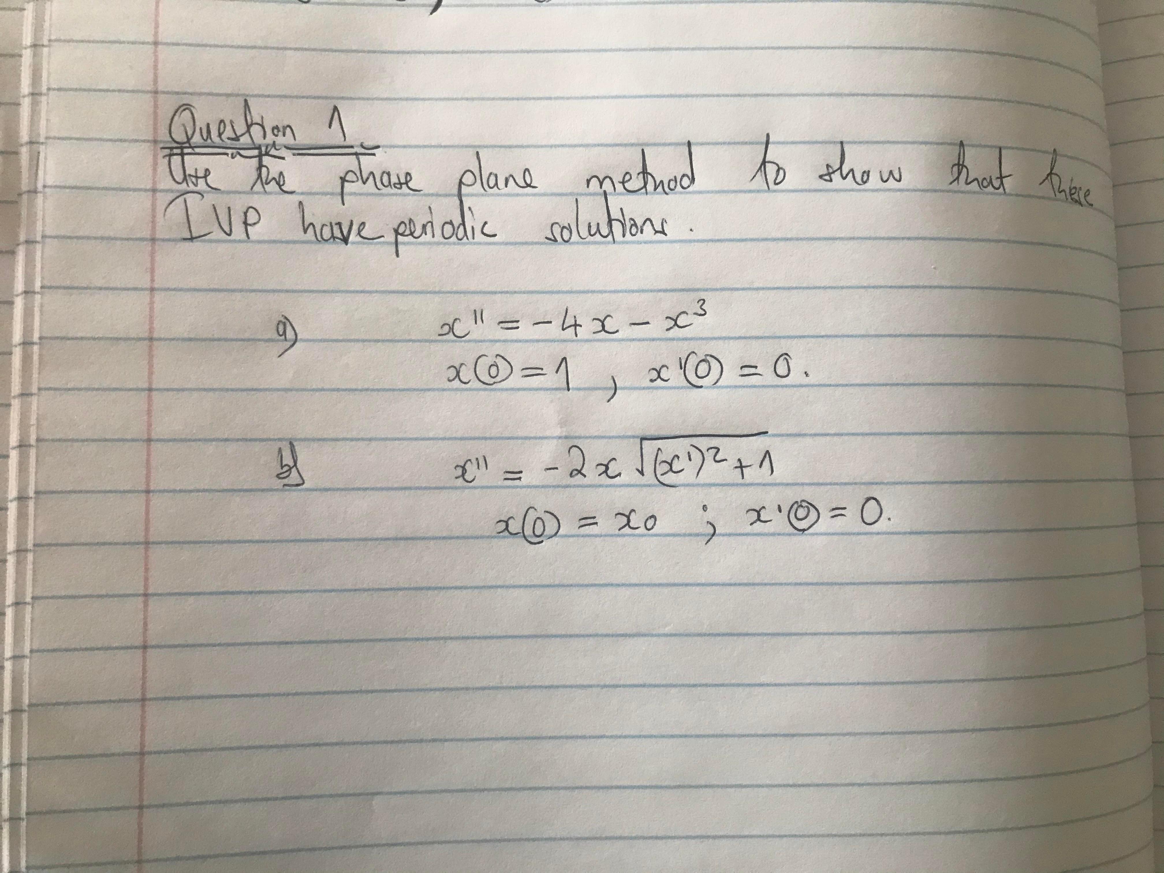 Solved a)Use the phase plane method to show that this IVP | Chegg.com