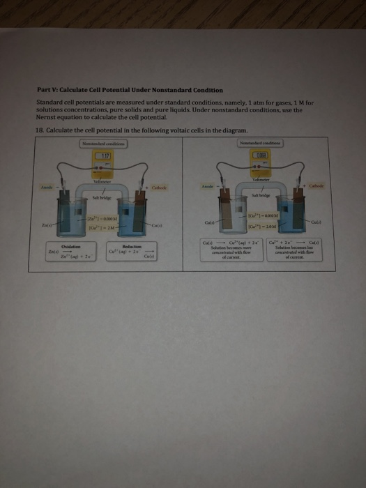 Solved Part V: Calculate Cell Potential Under Nonstandard | Chegg.com