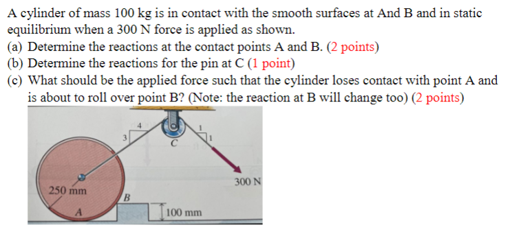 Solved A cylinder of mass 100 kg is in contact with the | Chegg.com