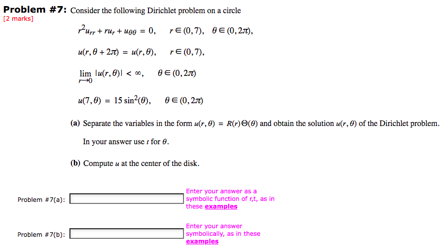 Solved Problem #7: Consider the following Dirichlet problem | Chegg.com