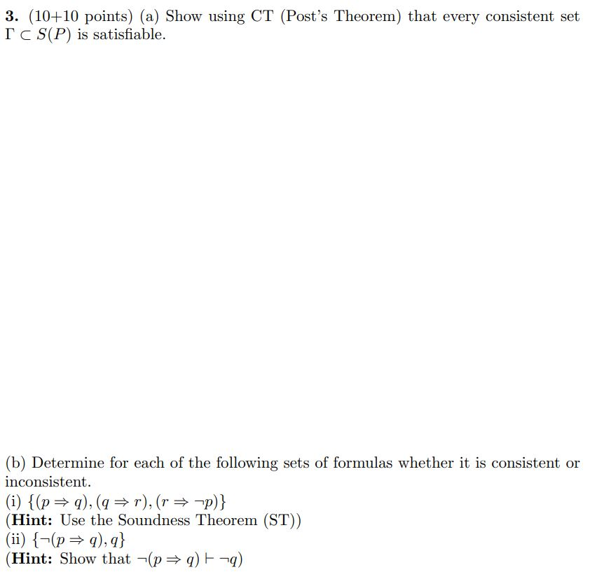 3. (10+10 points) (a) Show using CT (Post's Theorem) | Chegg.com
