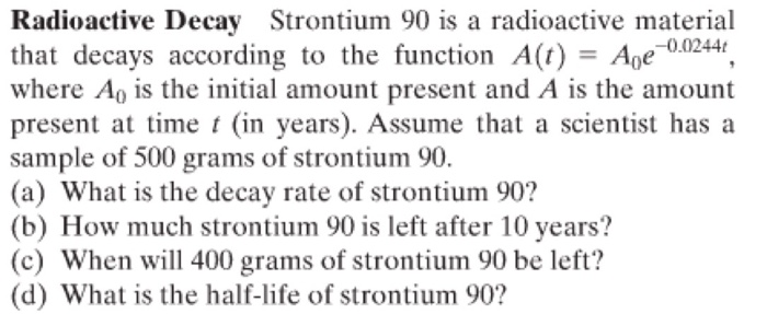 Solved Radioactive Decay Strontium 90 is a radioactive | Chegg.com