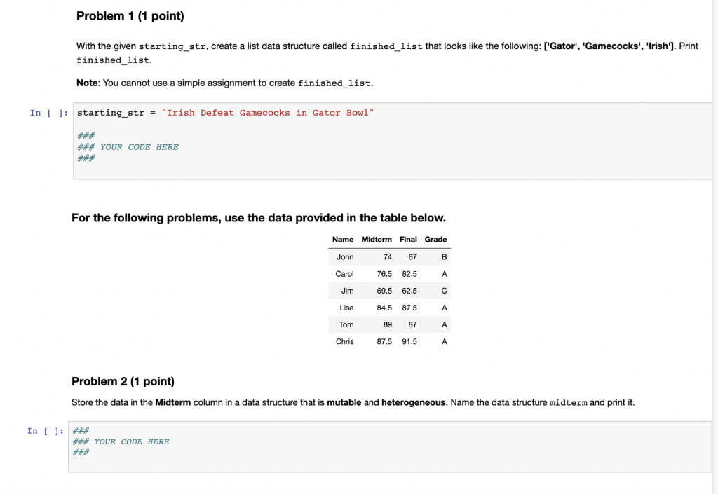 Solved Problem 1 (1 point) With the given starting_str, | Chegg.com