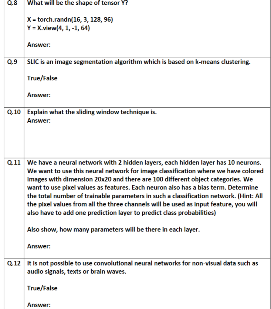 Solved Q.8 What will be the shape of tensor Y ? X= | Chegg.com