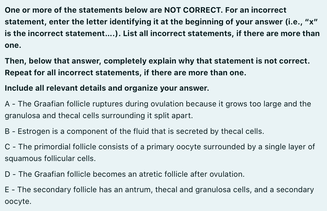 Solved One or more of the statements below are NOT CORRECT. | Chegg.com
