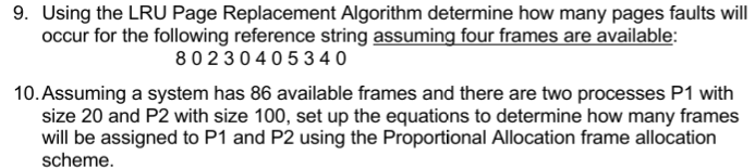 9. Using the LRU Page Replacement Algorithm determine | Chegg.com