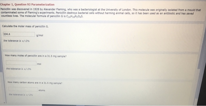 Solved Chapter 1, Question 92 Parameterization Penicillin | Chegg.com
