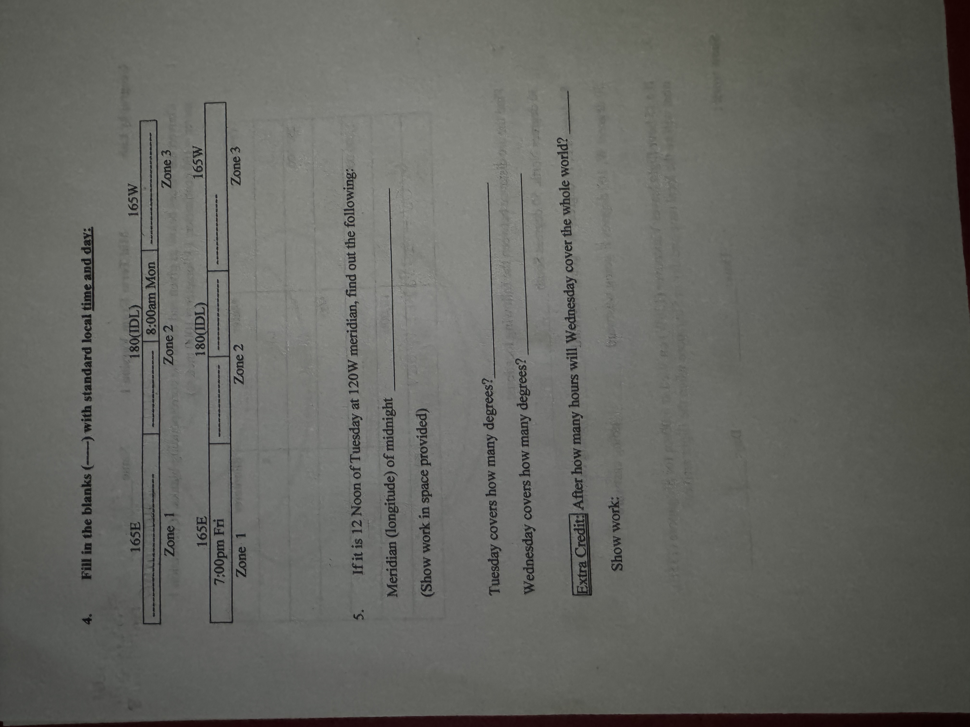 Solved 4. Fill in the blanks (-) with standard local time | Chegg.com