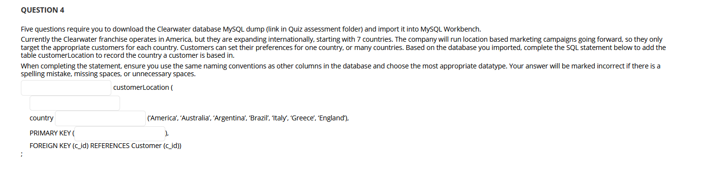 Solved SQL DUMP: CREATE DATABASE IF NOT EXISTS `clearwater` | Chegg.com