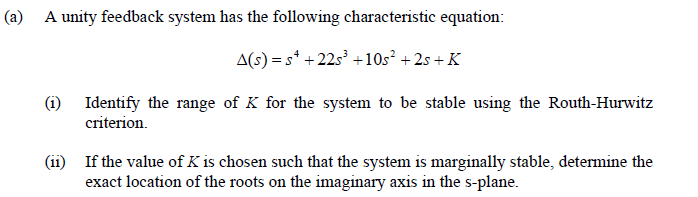 Solved a) A unity feedback system has the following | Chegg.com