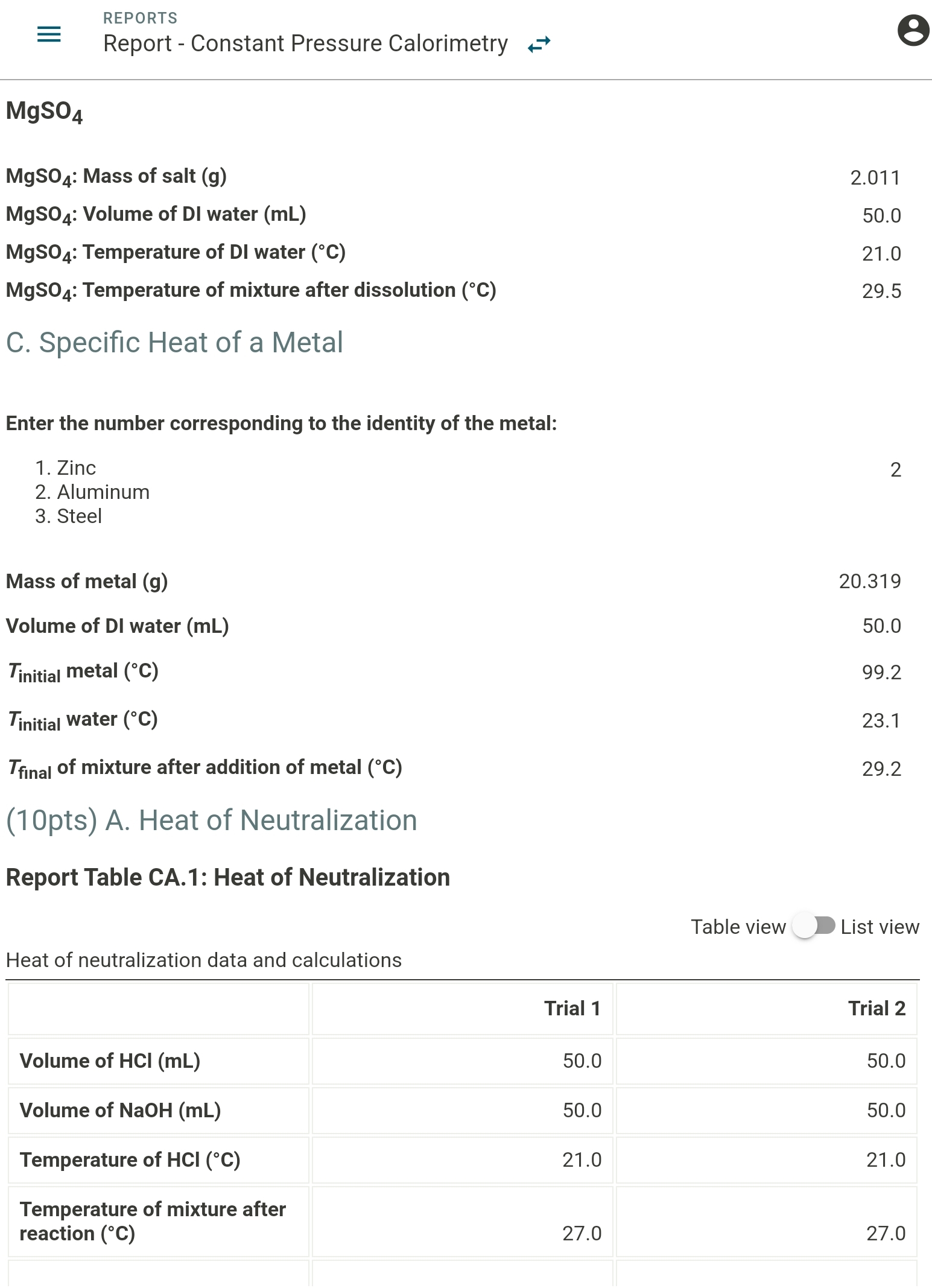 Upload images of your work for: Table view List view | Chegg.com