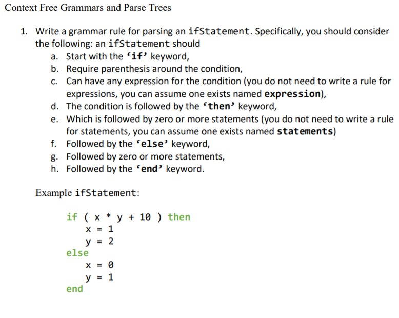 Context Free Grammars and Parse Trees 1. Write a | Chegg.com