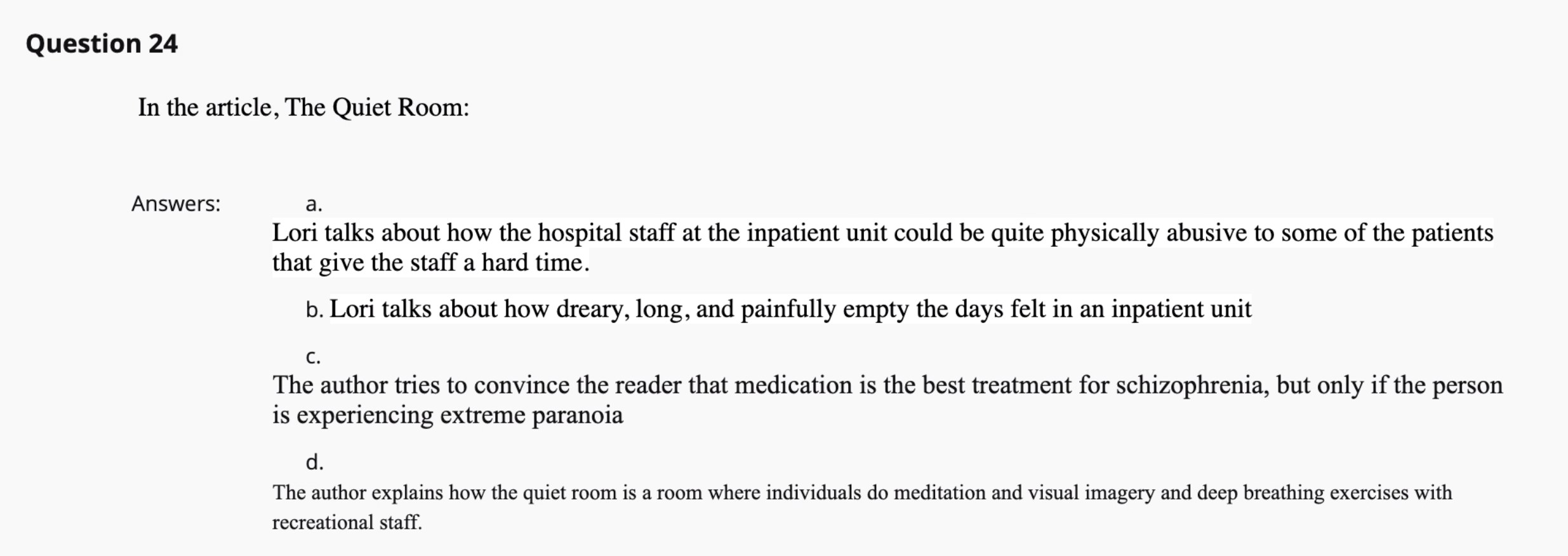Solved Question 24 In the article, The Quiet Room: Answers: | Chegg.com