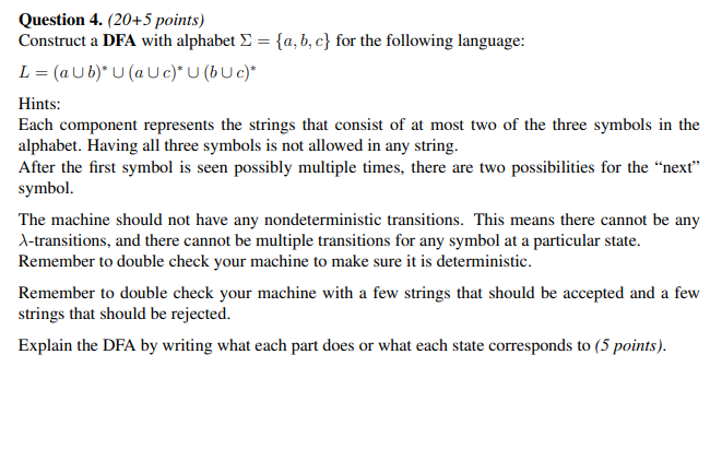 Solved Question 4. (20+5 points) Construct a DFA with | Chegg.com
