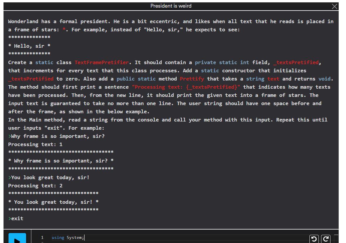 Solved President is weird Use c#, ****** USE C# Use the | Chegg.com