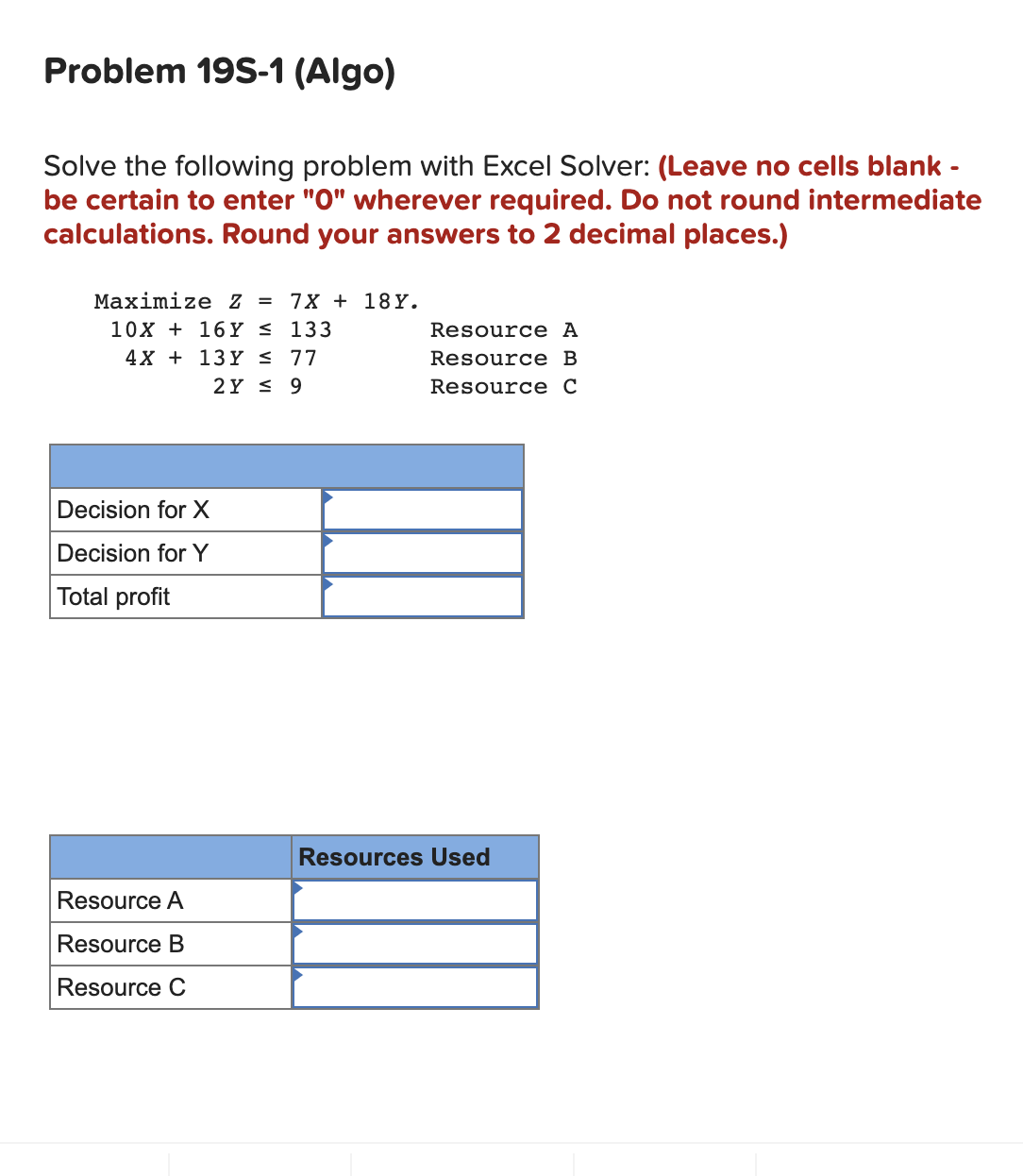Solved Problem 19S-1 (Algo)Solve the following problem with | Chegg.com