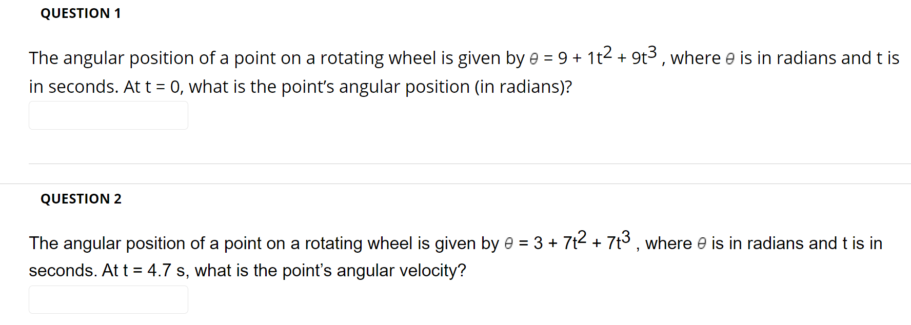 Solved QUESTION 1 The angular position of a point on a | Chegg.com