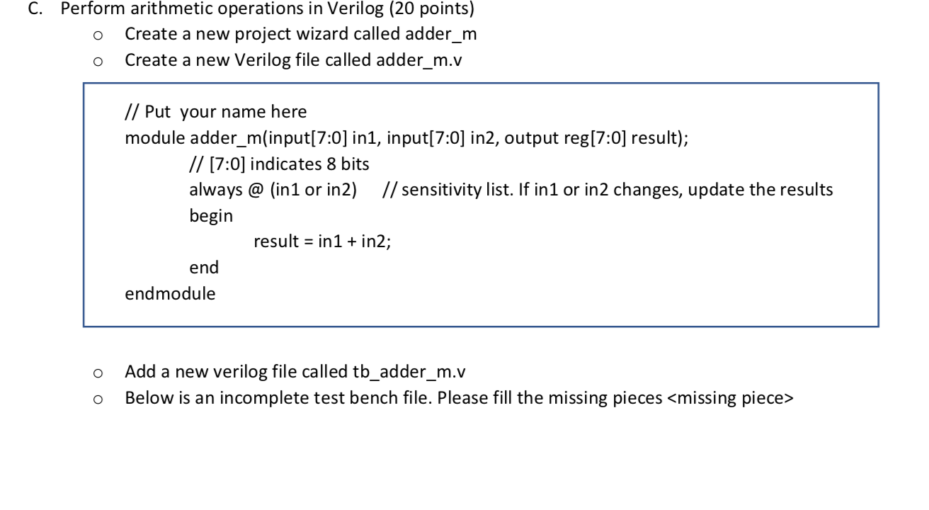 C. Perform arithmetic operations in Verilog (20 | Chegg.com