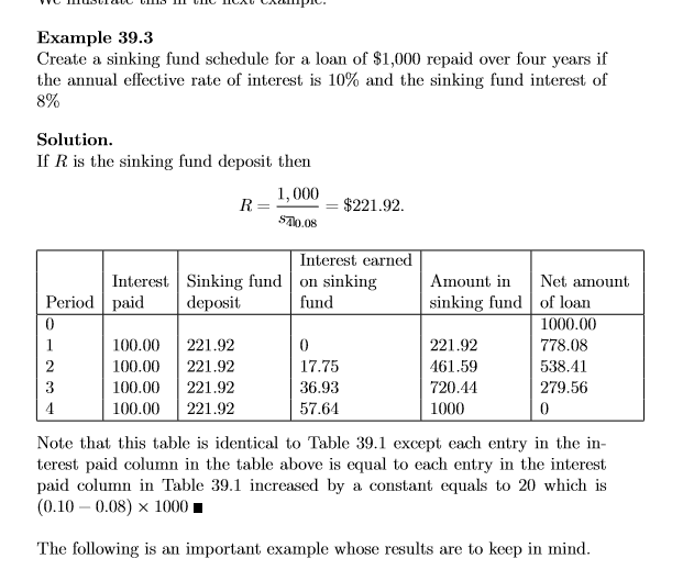 Solved Example 39.3 Create a sinking fund schedule for a | Chegg.com