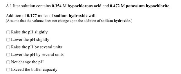 Solved A 1 liter solution contains 0.354 M hypochlorous acid | Chegg.com