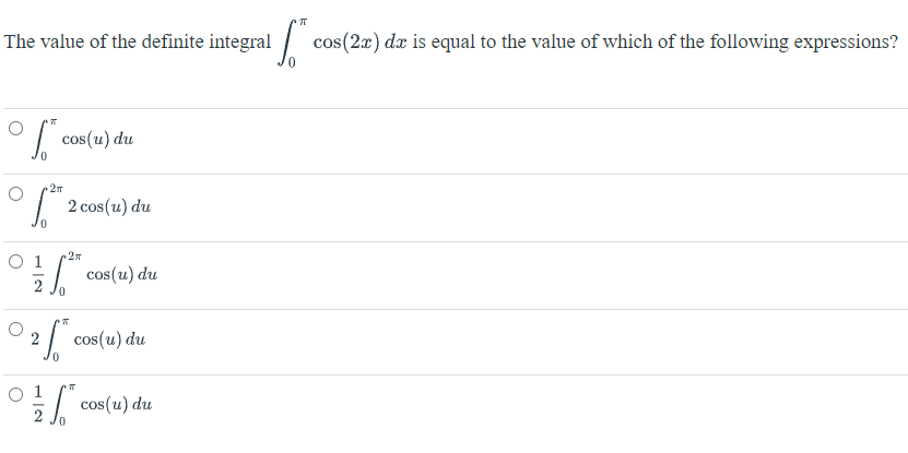 Solved The value of the definite integral ∫^0_π cos⁡(2x)dx | Chegg.com