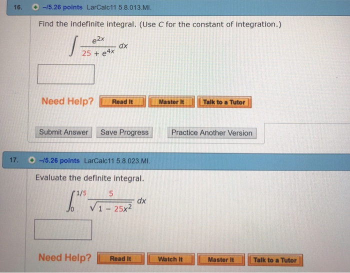 Solved 16. 15.26 points LarCalc11 5.8.013.MI Find the | Chegg.com