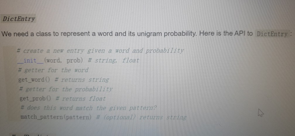 Solved DictEntry We need a class to represent a word and its | Chegg.com