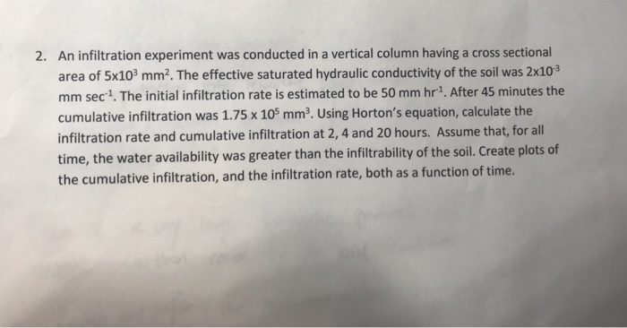 Solved An infiltration experiment was conducted in a | Chegg.com