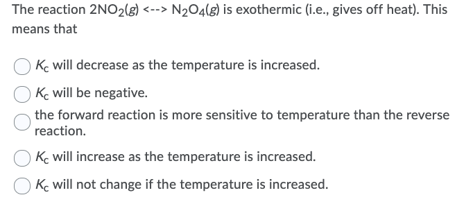 Solved The reaction 2NO2(g) N204(g) is exothermic | Chegg.com