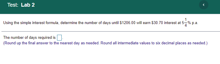 Solved Test: Lab 2 1 Using the simple interest formula, | Chegg.com