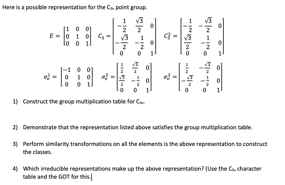 Solved Here is a possible representation for the C3v point | Chegg.com