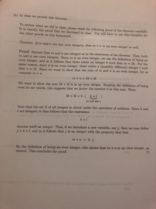 Solved (b) In class we proved this theorem. To review what | Chegg.com