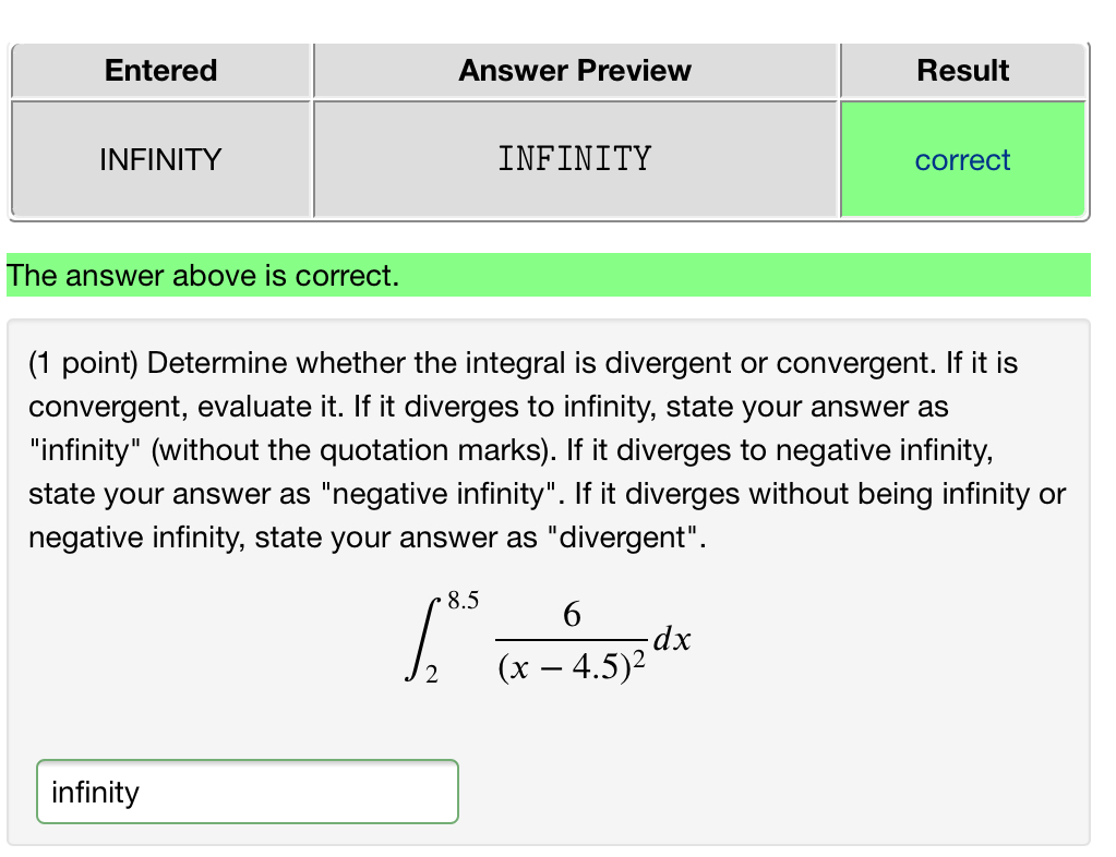 Solved Entered Answer Preview Result INFINITY INFINITY | Chegg.com