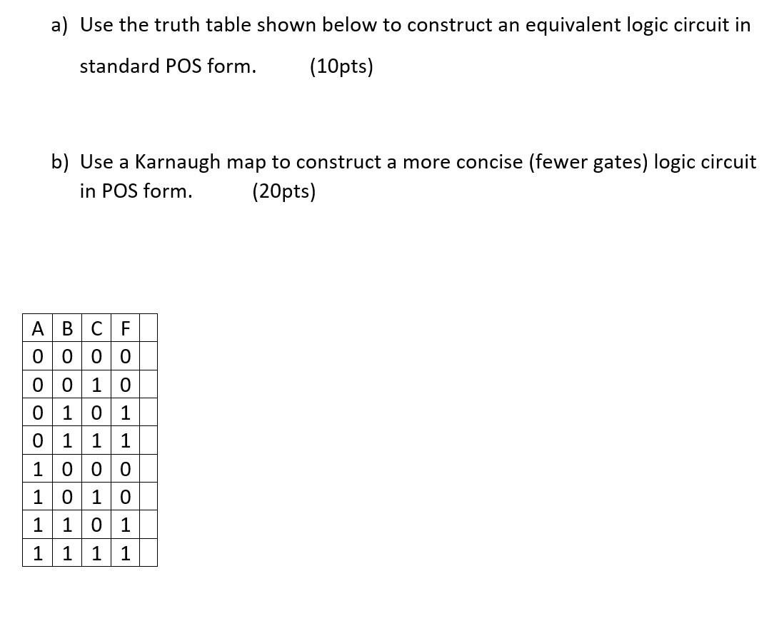 Solved a) Use the truth table shown below to construct an | Chegg.com