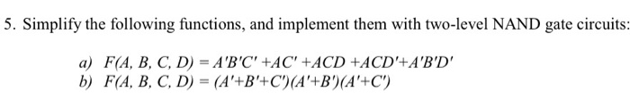 Solved 5. Simplify the following functions, and implement | Chegg.com