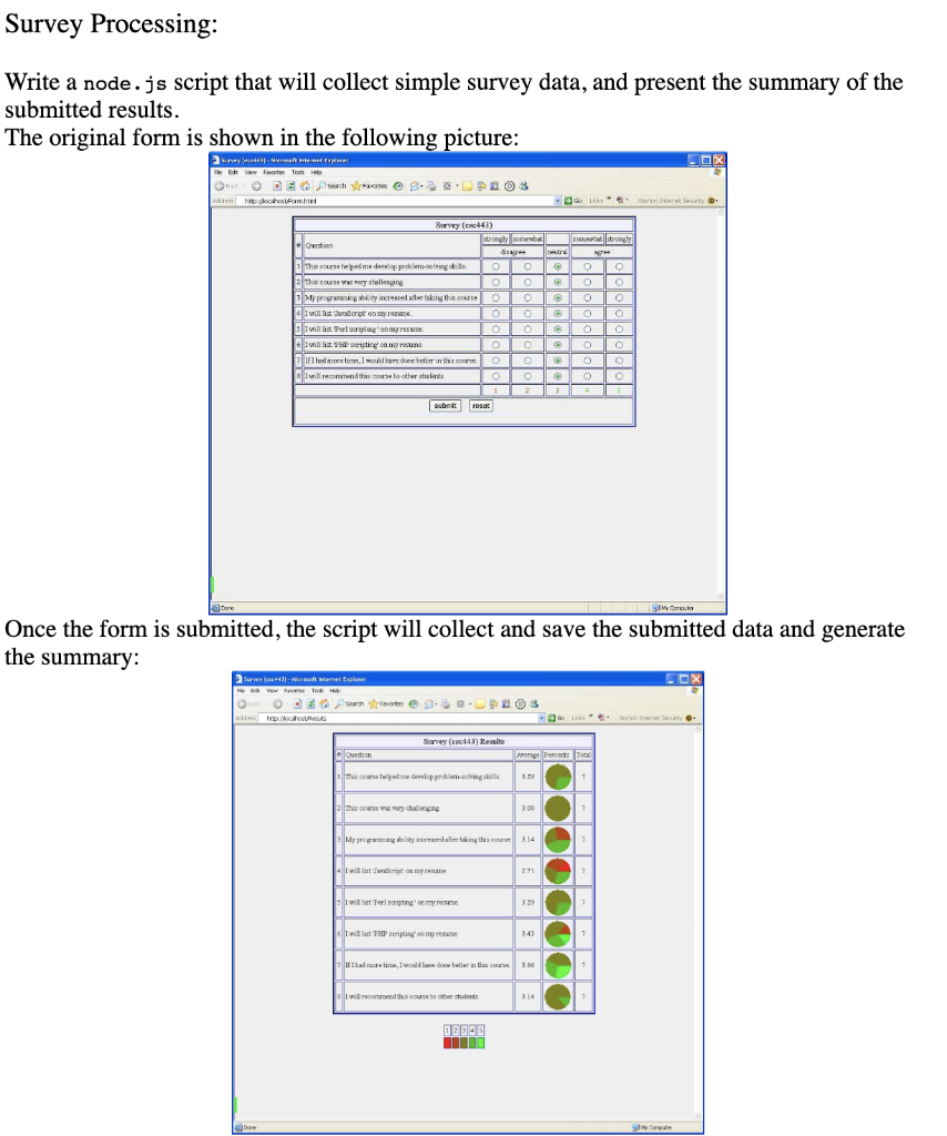 Survey Processing: Write a node.js Script that will | Chegg.com