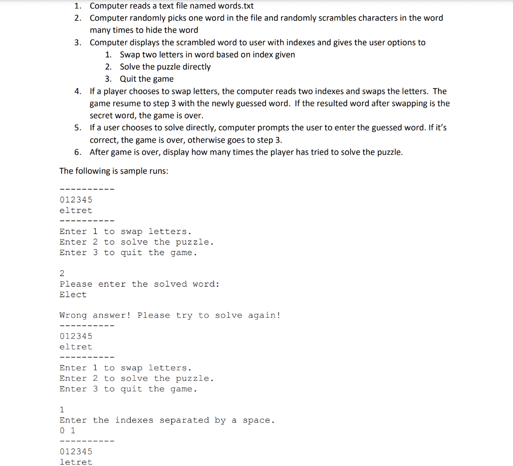 Solved 1. Computer reads a text file named words.txt 2. | Chegg.com