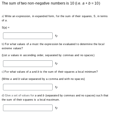 Solved The sum of two non-negative numbers is 10 (.e. a+b = | Chegg.com