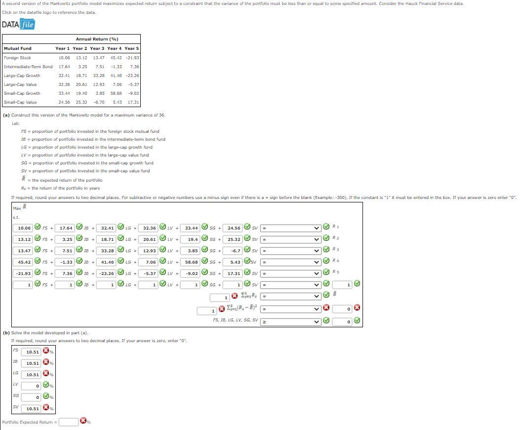 A second version of the Markowitz portfolio model | Chegg.com