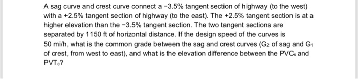 Solved A sag curve and crest curve connect a -3.5% tangent | Chegg.com