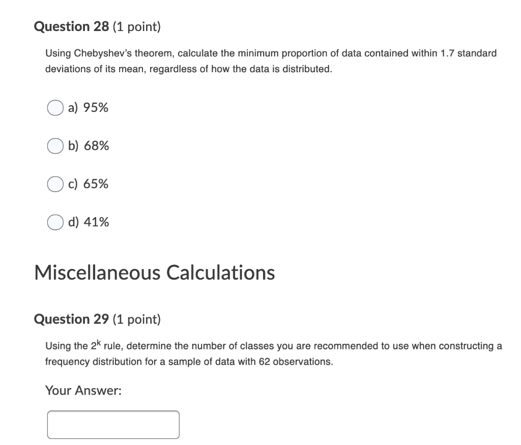 Solved Question 28 (1 point) Using Chebyshev's theorem, | Chegg.com