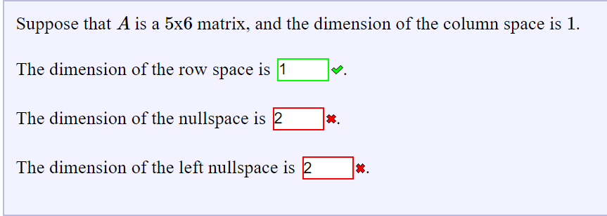 Solved Suppose that A is a 5x6 matrix, and the dimension of | Chegg.com
