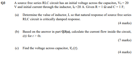 Solved Q3 A source free series RLC circuit has an initial | Chegg.com